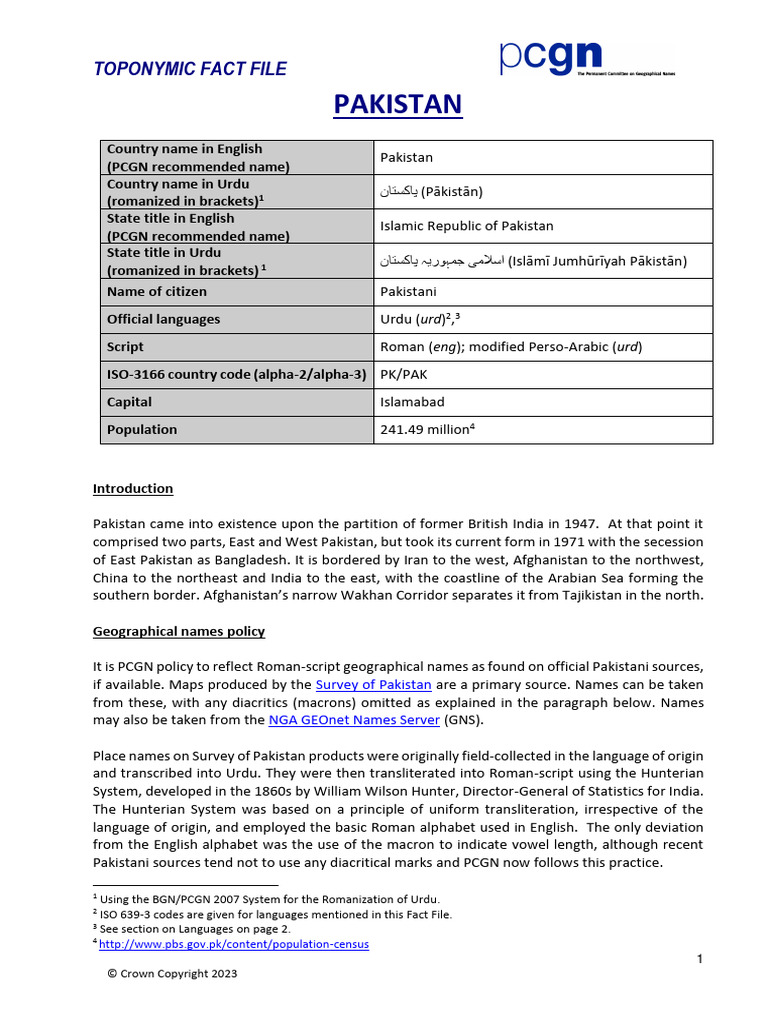 Pakistan Toponymic Factfile | PDF | Federally Administered Tribal Areas ...