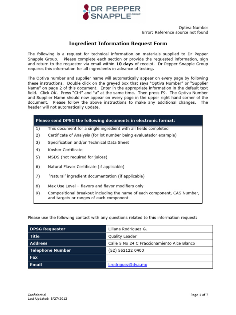 2013 DPSG Proforma (Blank Sender) Corregido | PDF | Fat | Nutrients