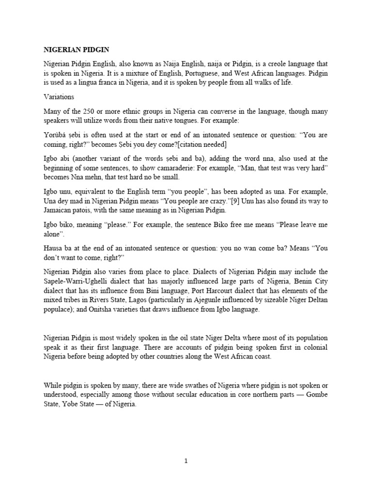 Nigerian Pidgin Uniben | PDF | Linguistics | Human Communication