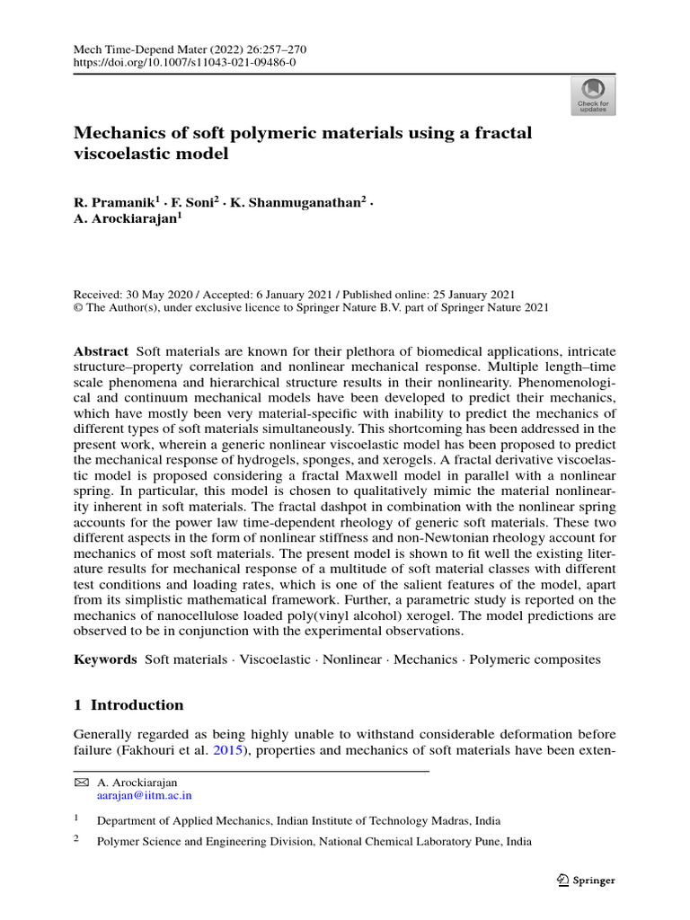 Mechanics of Soft Polymeric Materials Using A Fractal Viscoelastic Model | Download Free PDF ...
