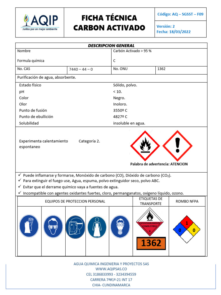 Ficha Técnica: Carbón Activado | PDF