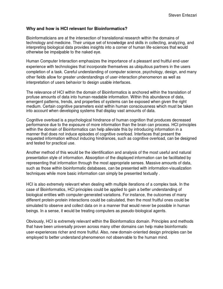 HCI in Bioinformmatics Essay | PDF | Bioinformatics | Human–Computer ...
