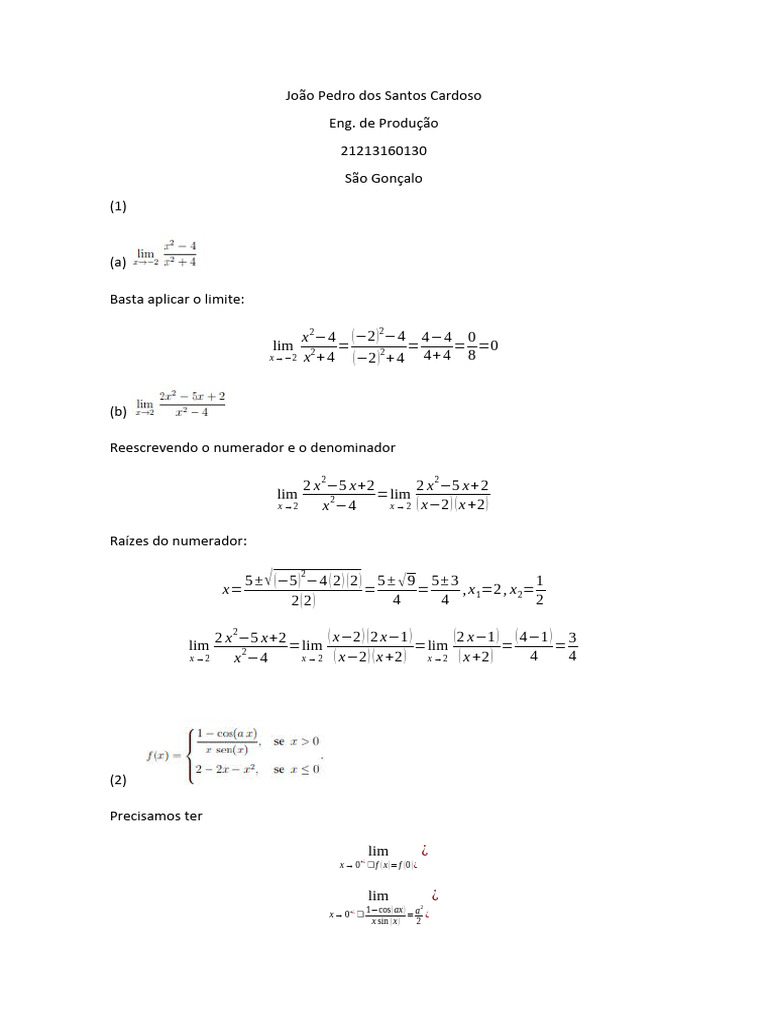 AD1 - Cálculo1 - João Pedro | PDF