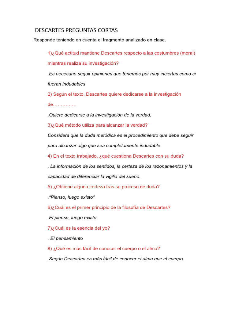 Filosofía de Descartes: Duda y Verdad | PDF | René Descartes | Verdad