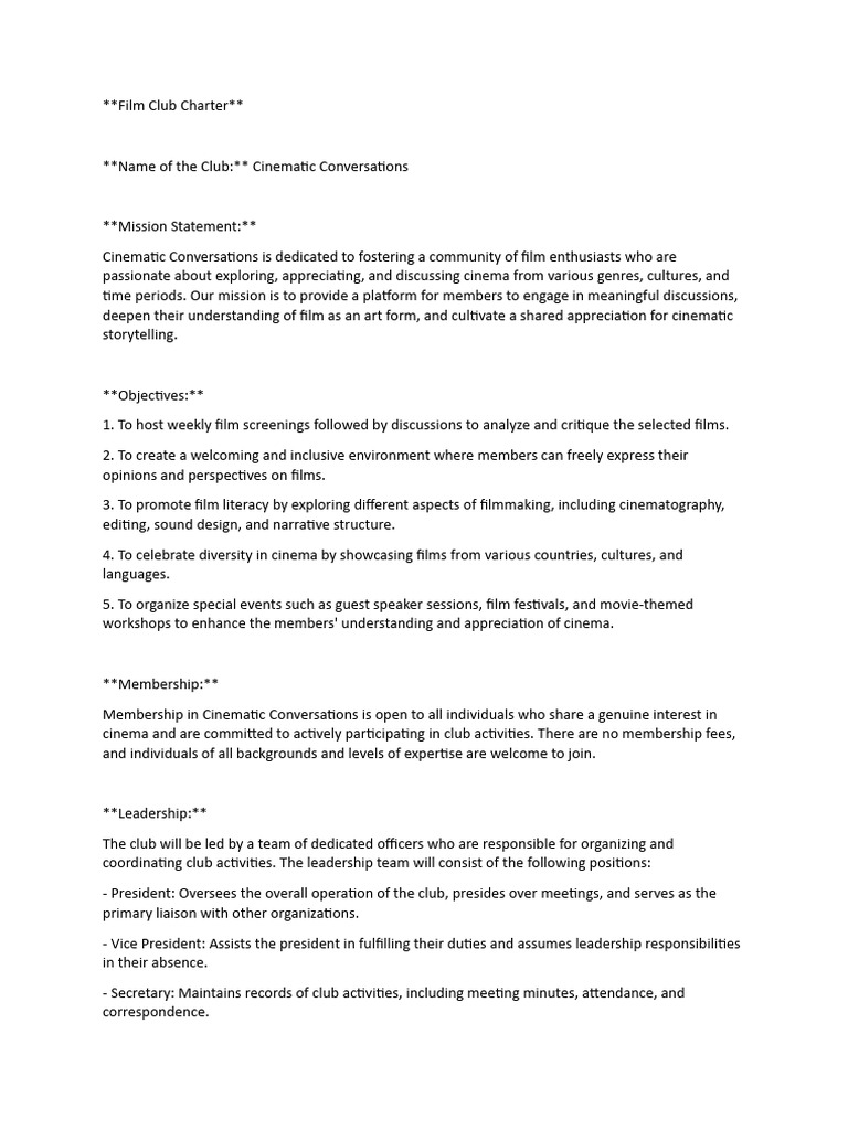 Film Club Charter | PDF | Cinematography | Human Communication