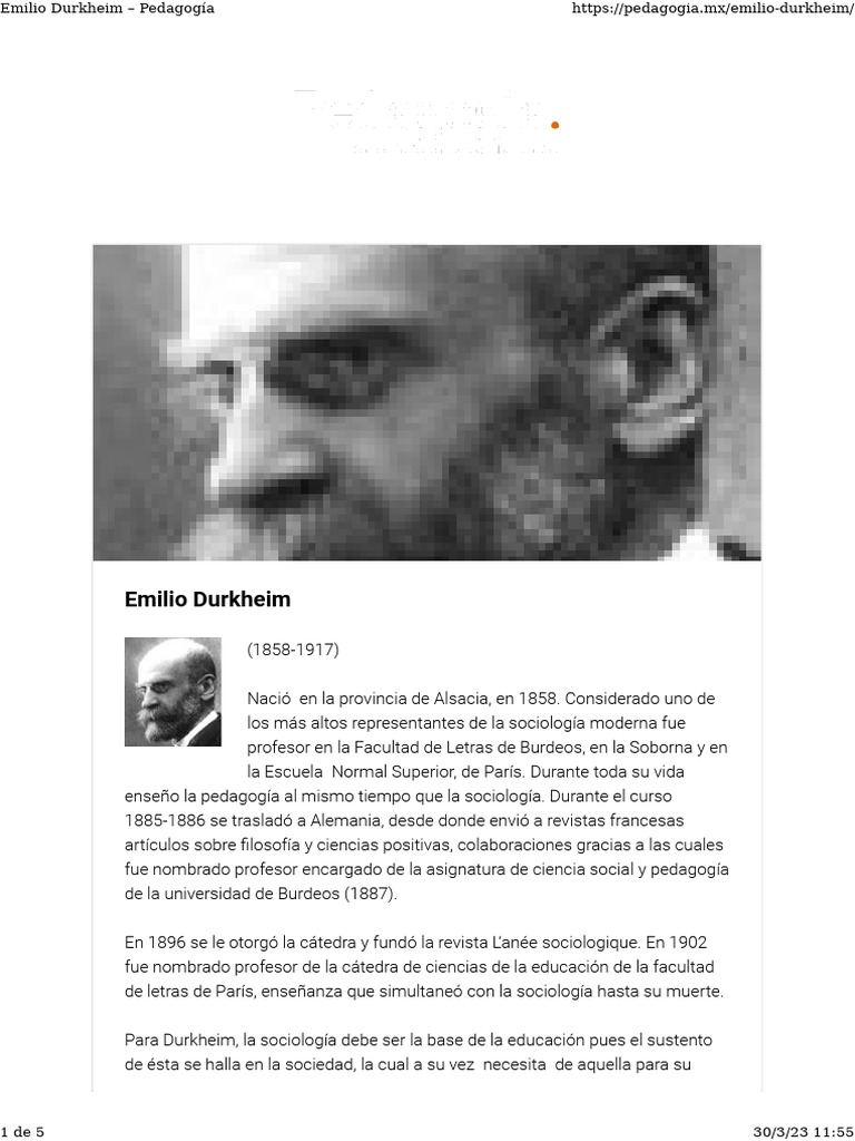 Emilio Durkheim - Pedagogía | PDF | Emile Durkheim | Sociología