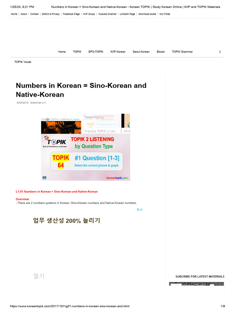 Numbers in Korean = Sino-Korean and Native-Korean - Korean TOPIK ...