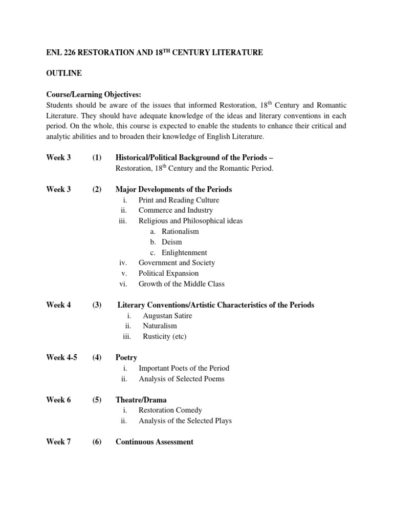 Enl 226 Restoration and 18TH Century Literature-1 | PDF | English ...
