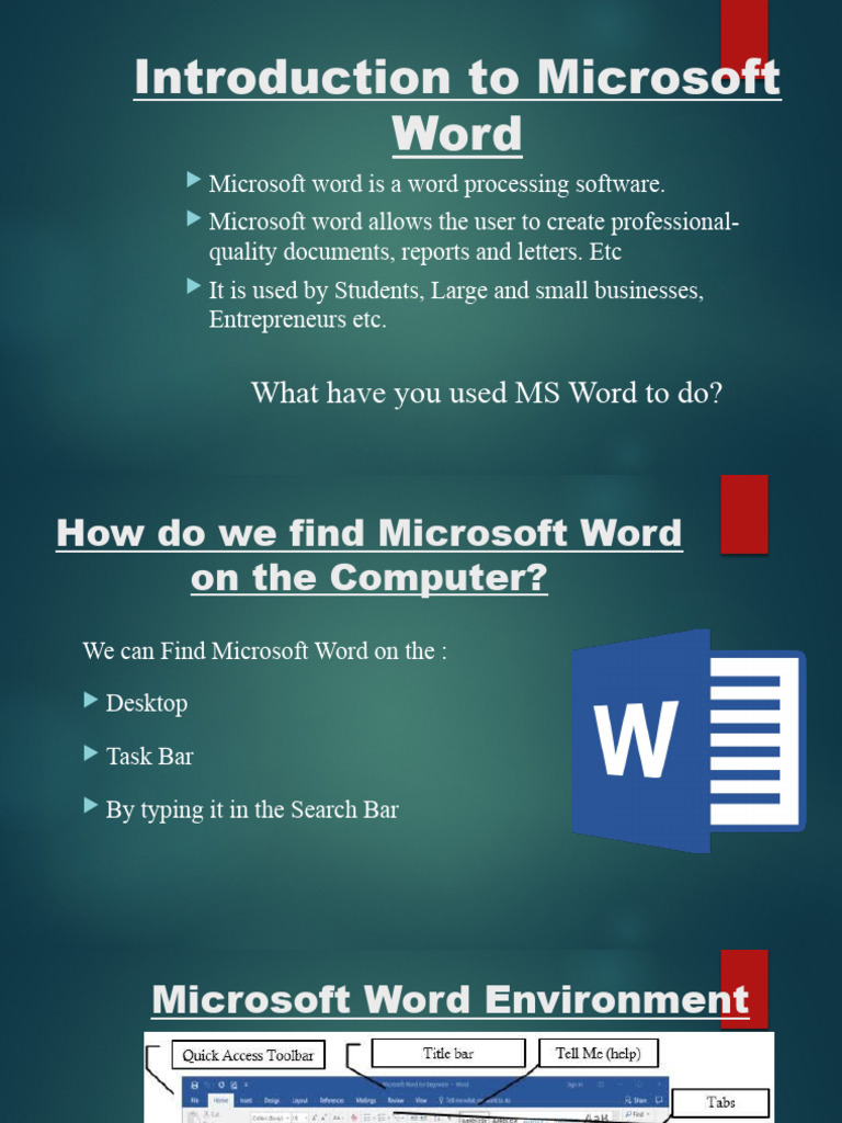 Foundation Introduction To Ms Word Presentation | PDF | Computer ...