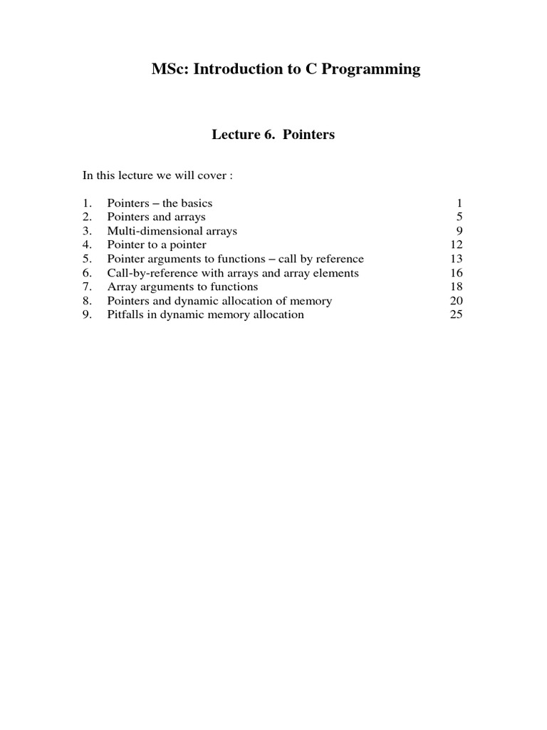 MSC Cprog Study Guide Lec6 Pointers | PDF | Pointer (Computer Programming) | Parameter (Computer ...