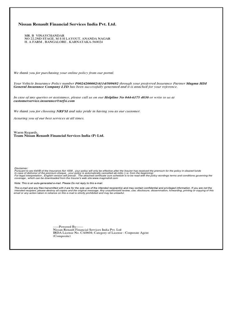 Policy Schedule | PDF | Insurance | Pro Rata