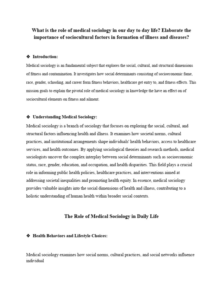 What Is The Role of Medical Sociology in Our Day To Day Life | PDF ...
