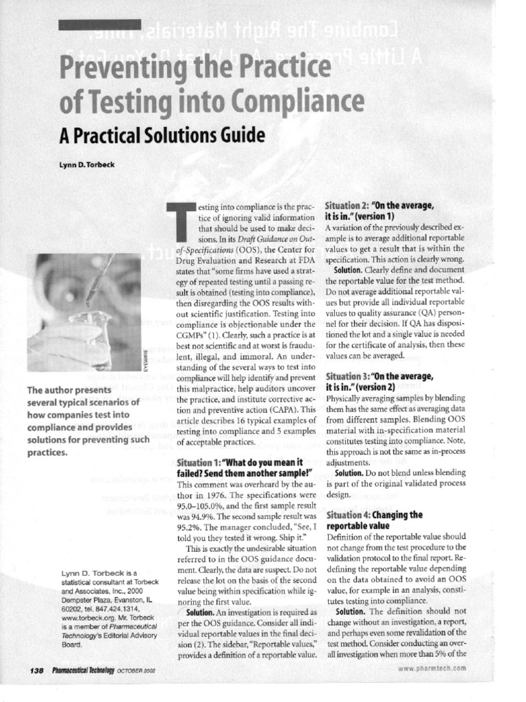 Preventing Practice of Testing Into Compliance | PDF