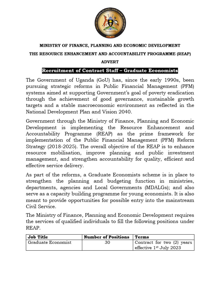 Uganda Graduate Economist Recruitment | PDF | Economics | Economic ...