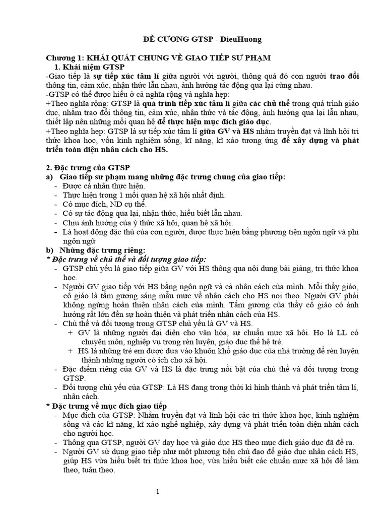 Đề Cương Gtsp - Dieuhuong | PDF