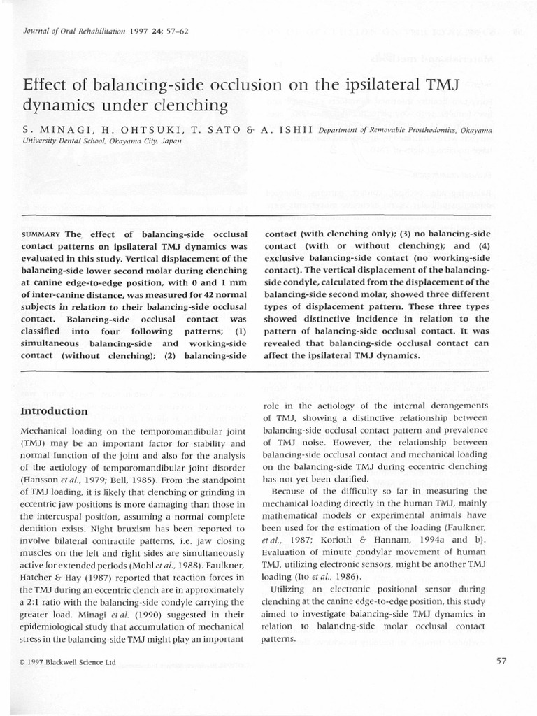 Balancing Side Occlusion JOR | PDF | Tooth | Dentistry