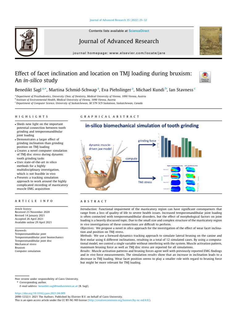Effect of Facet Inclination and Location On TMJ Loading During Bruxism ...