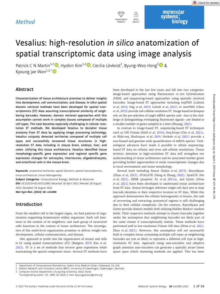 Martin Et Al 2022 Vesalius High Resolution in Silico Anatomization of Spatial Transcriptomic ...