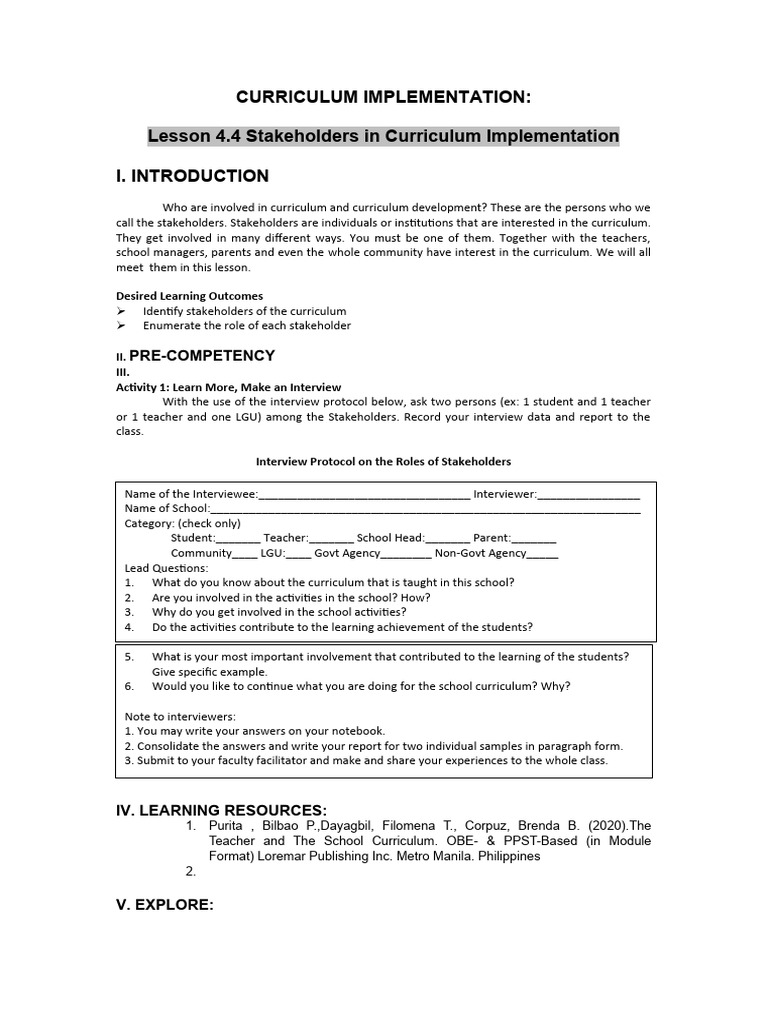 Roles of Stakeholders in Curriculum Implementation | PDF | Curriculum ...