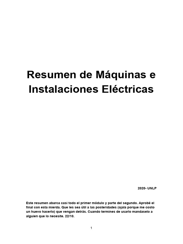 Resumen Maquinas e Instalaciones Electricas | PDF | Transformador | Inductor