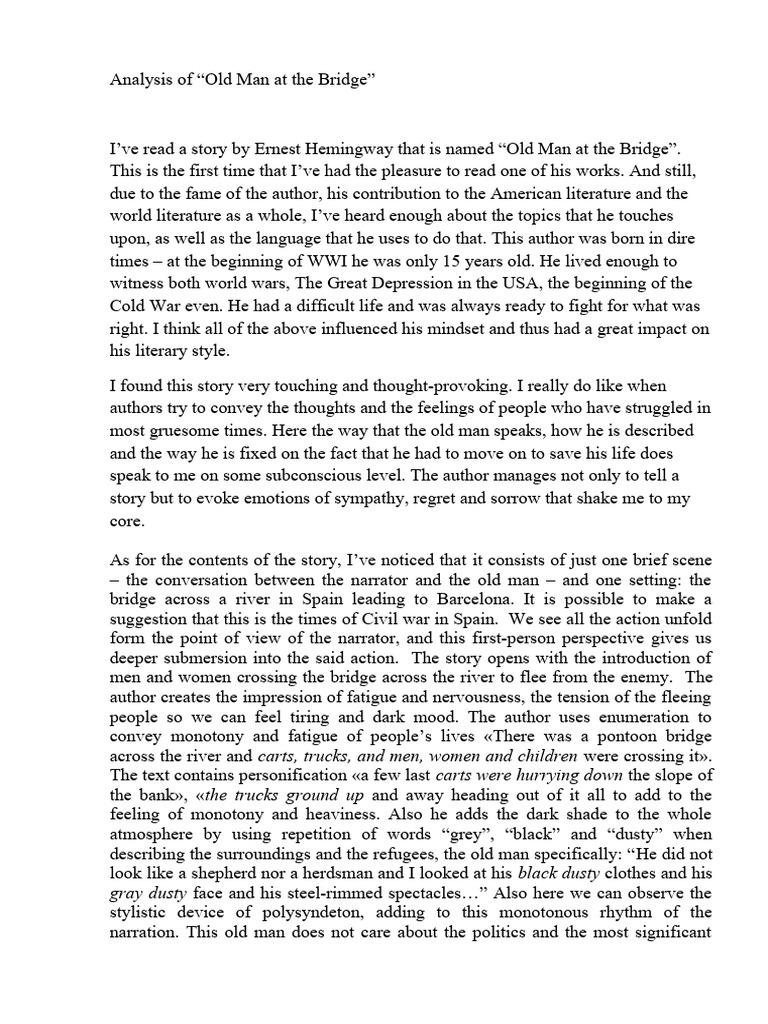 Literary Analysys of The Man and The Old Bridge by Hemingway | PDF ...