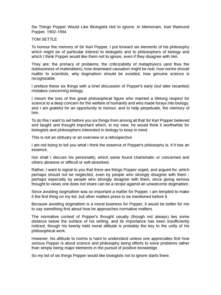 Artículo Tom Settle | PDF | Karl Popper | Falsifiability