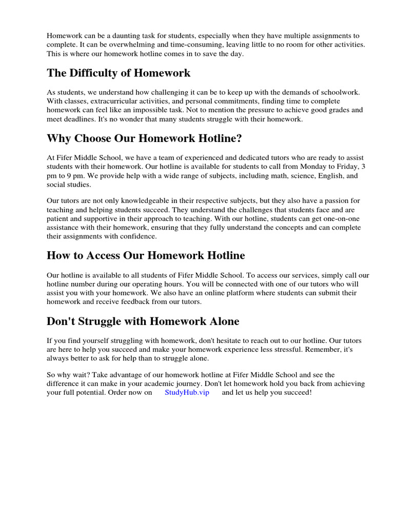 Fifer Middle School Homework Hotline | PDF | Homework
