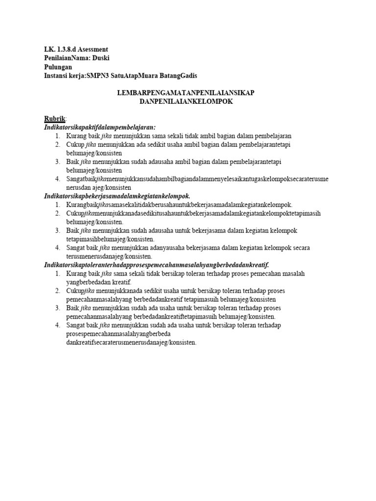 Asessment Penilaian | PDF