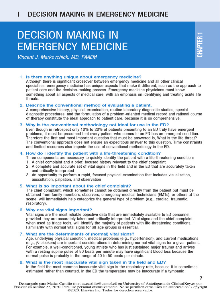 Chapter 1 - Decision Making in Emergency Medicine | PDF | Medical ...