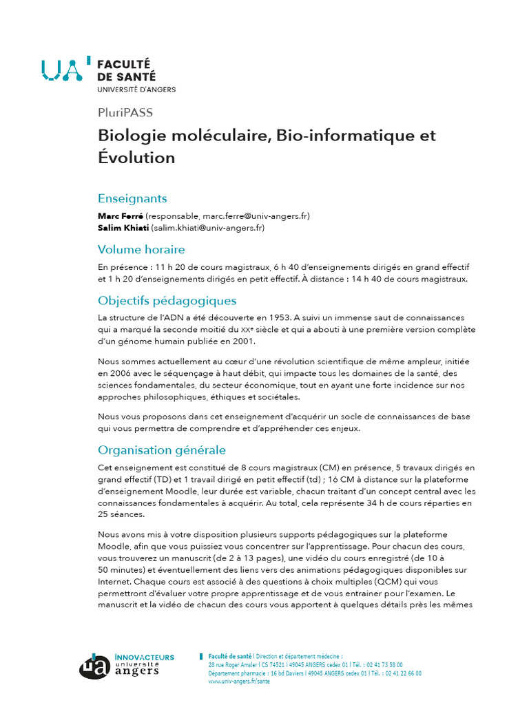 Biologie Moléculaire et Bio-informatique | PDF | ADN | Bio-informatique