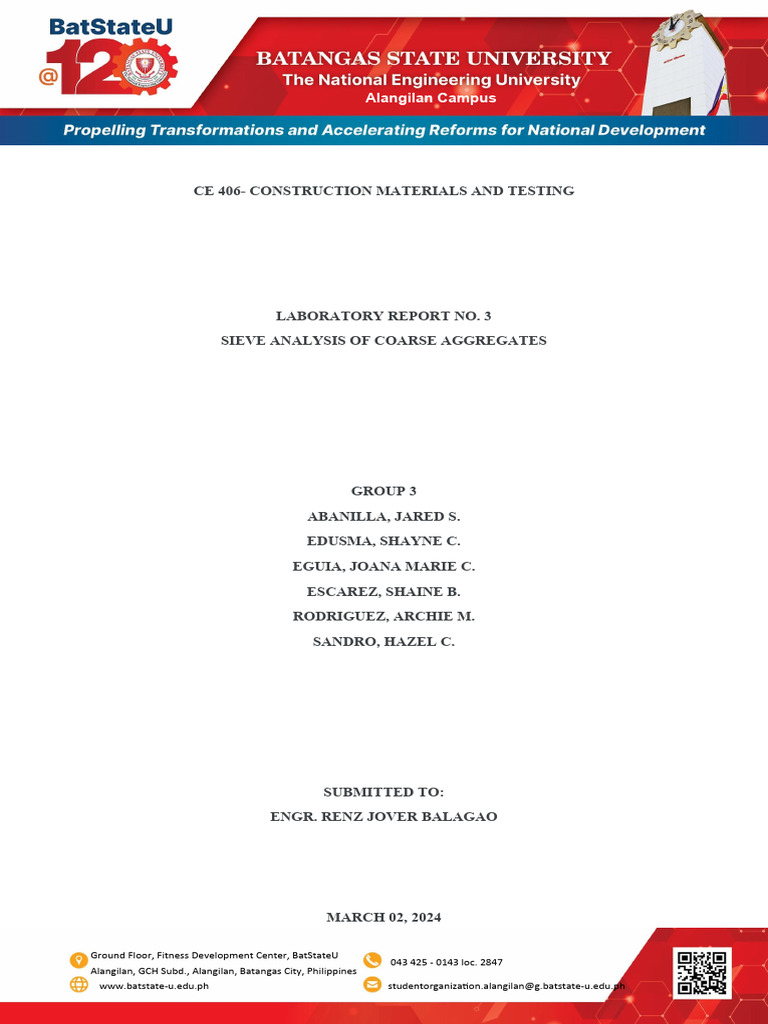 Laboratory Report #3 - Sieve Analysis of Coarse Aggregates | PDF ...