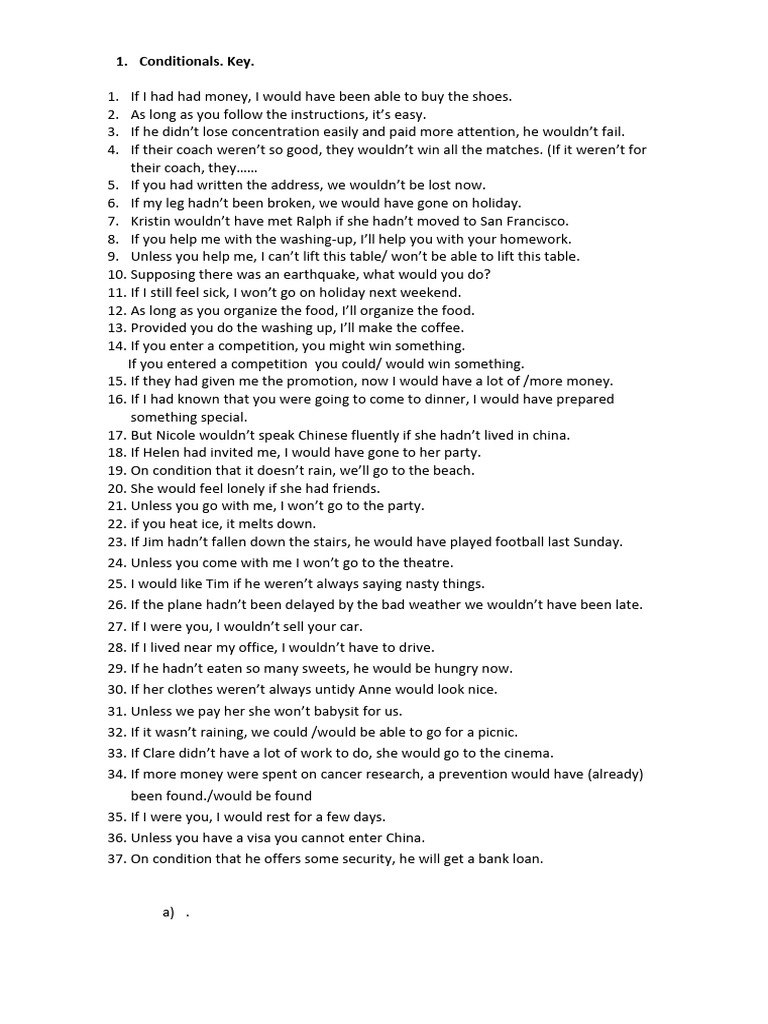 Conditionals Key | PDF