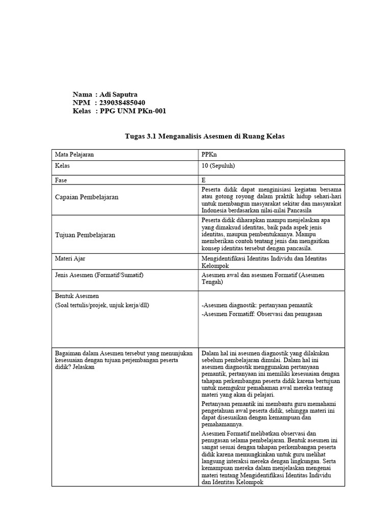 Analisis Asesmen PPKn Kelas 10 | PDF | Karier & Perkembangan | Pengembangan Diri