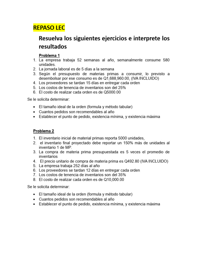 LEC.. REPASO Finanzas 2 | PDF