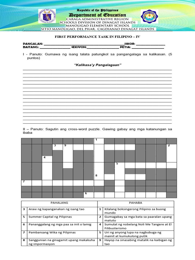 Grade 4 Performance Task in FILIPINO Modules 1-3 | PDF