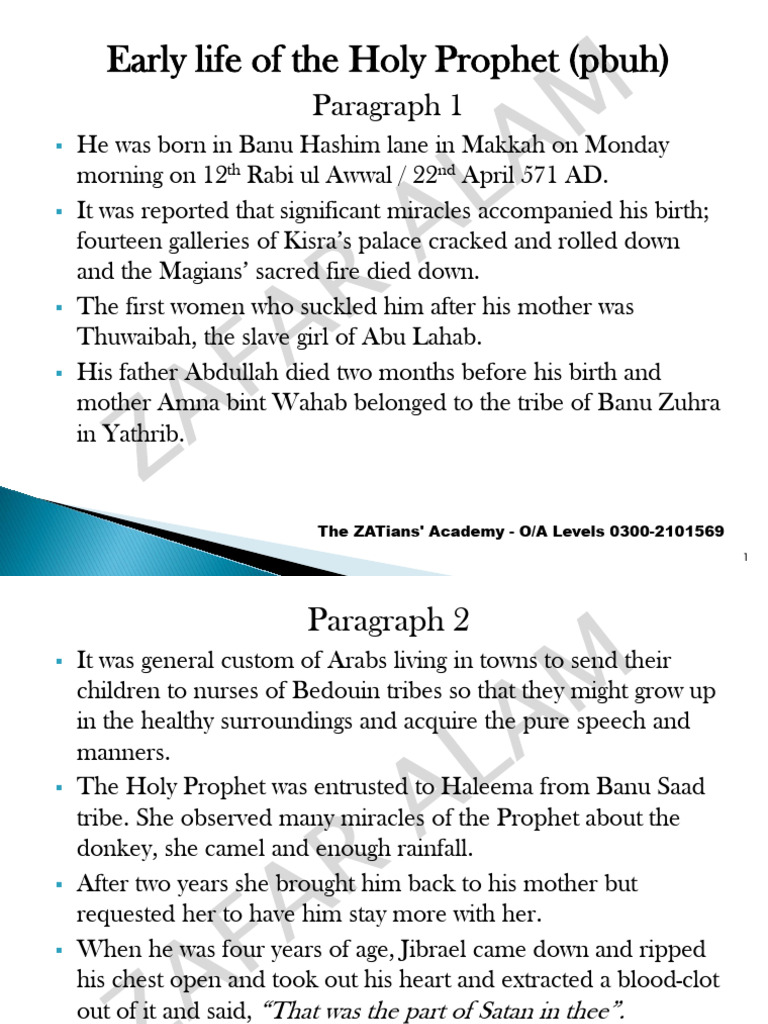 Early Life of The Prophet (Pbuh) | PDF | Muhammad | Banu Hashim