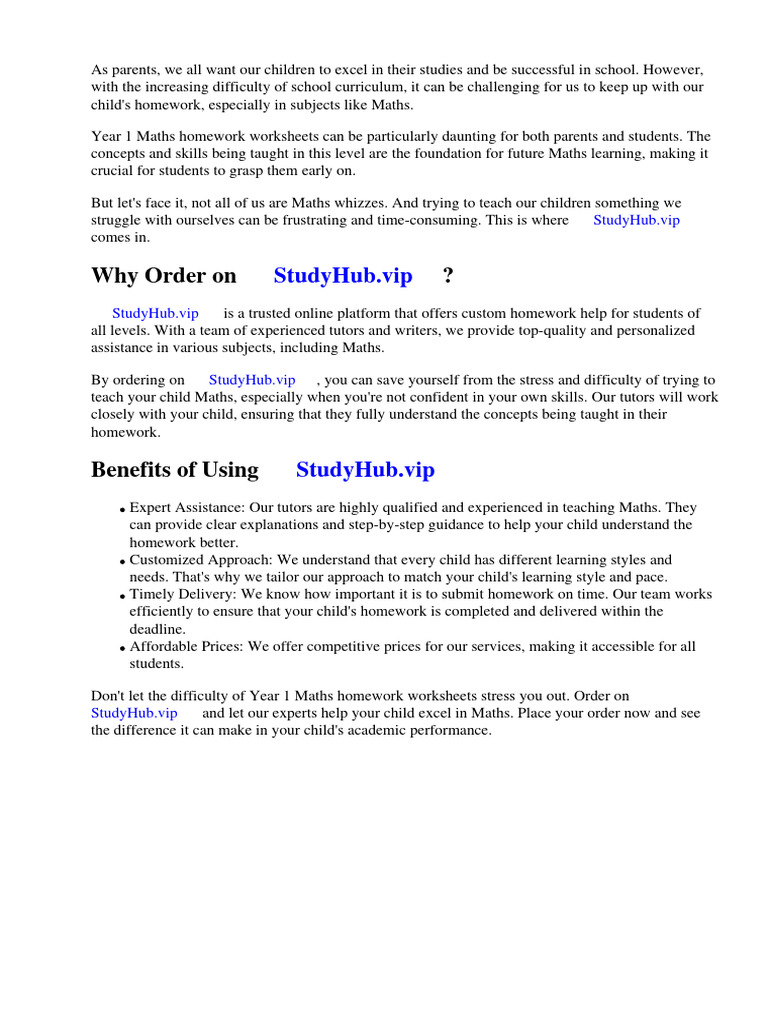 Year 1 Maths Homework Help Online | PDF | Worksheet | Mathematics