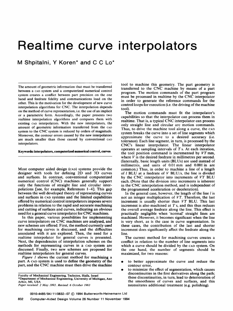 Realtime Curve Interpolators - Shpitalni1994 | PDF | Numerical Control | Curve
