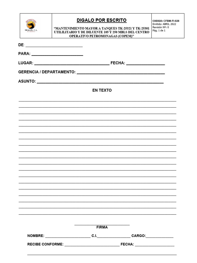 Formato Digalo Por Escrito | PDF | Finanzas y dinero | Informática