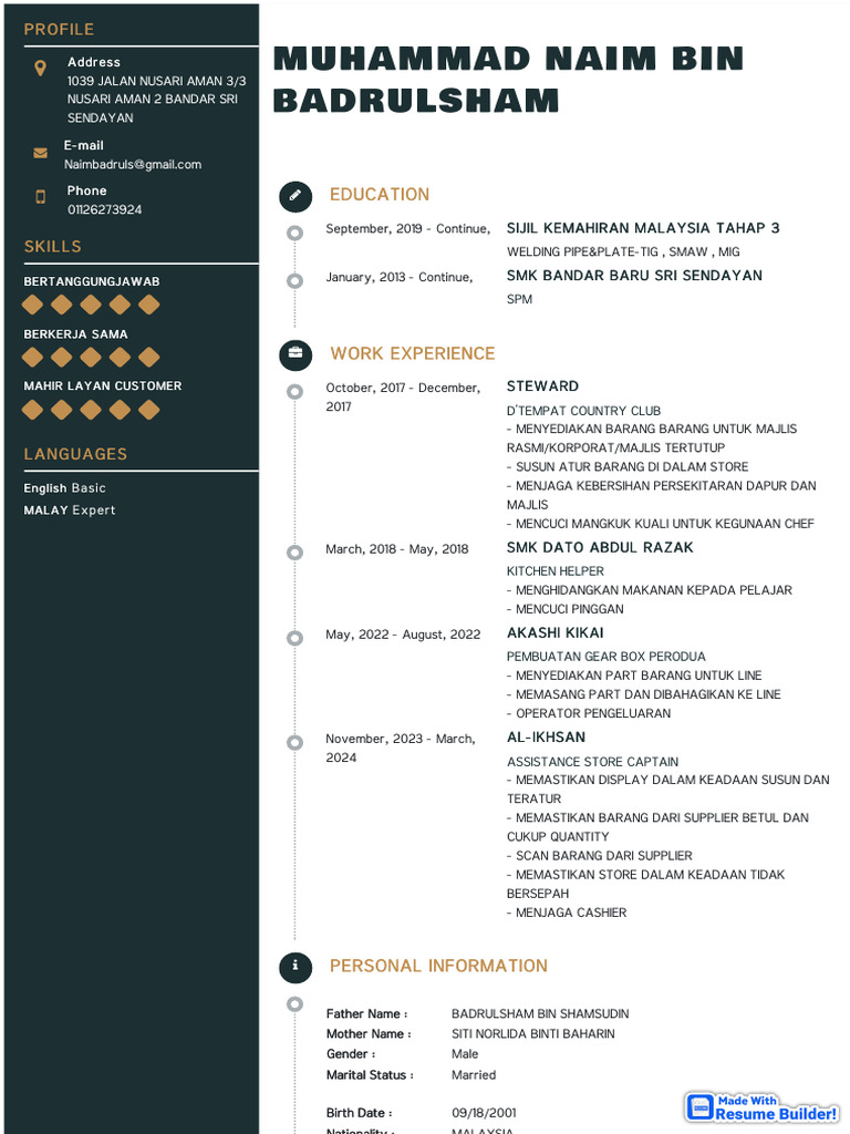 Muhammad Naim Bin Badrulsham: Education Education | PDF