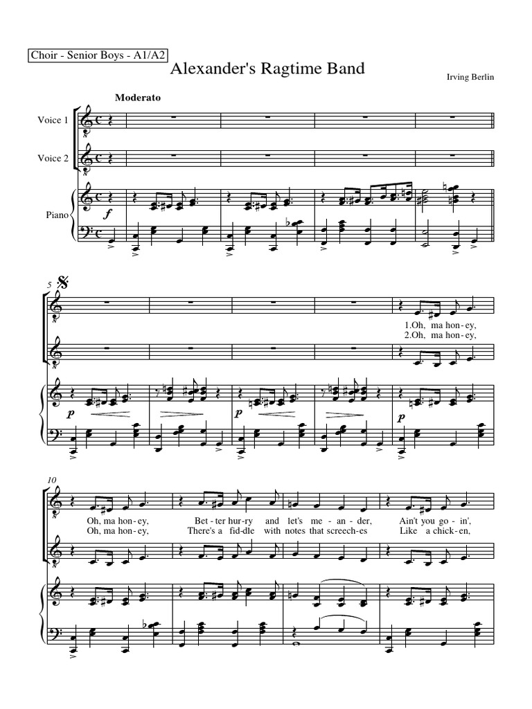 A1 A2 Senior Boys Choir Alexanders Ragtime Band | PDF | Popular Music ...