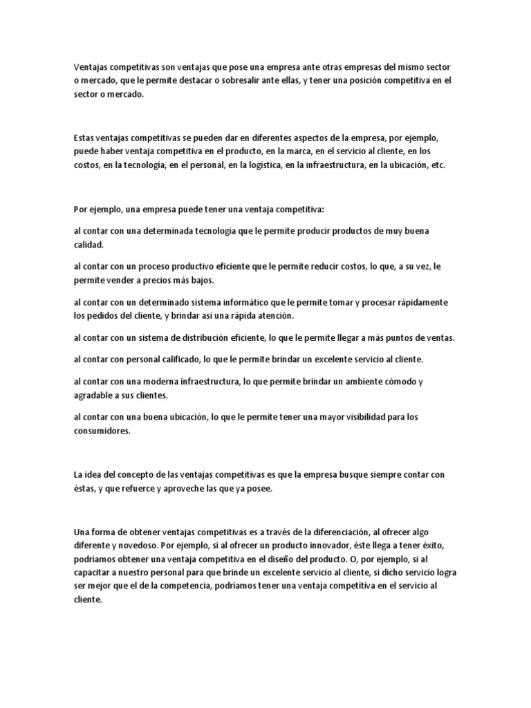 Ventajas Competitivas en Empresas | PDF | Ventaja competitiva | Mercado ...
