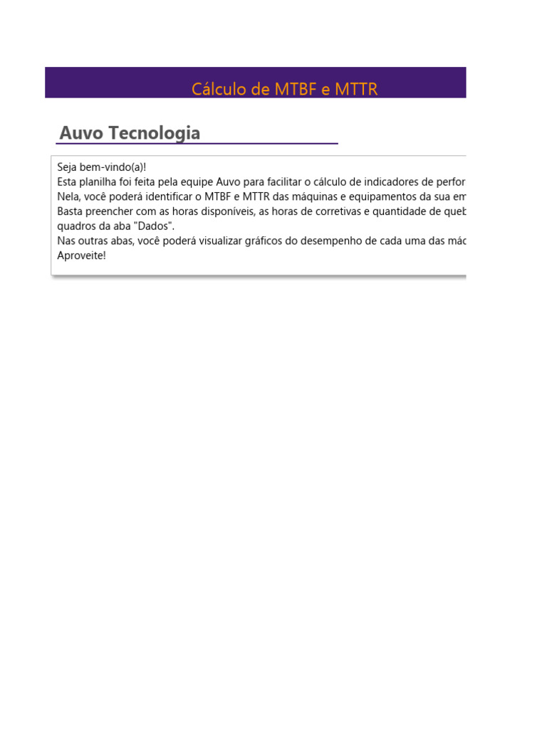 Cálculo de MTBF e MTTR em Excel | PDF
