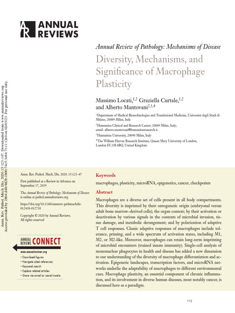 Diversity, Mechanisms, and Significance of Macrophage Plasticity | PDF ...