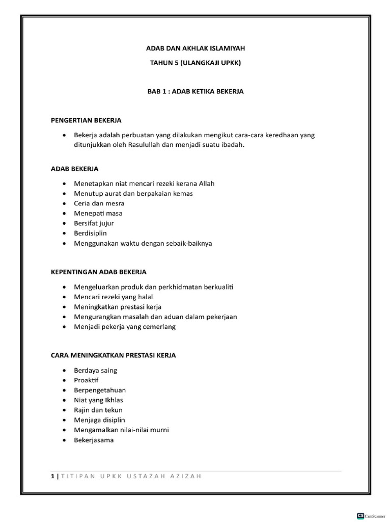 Nota Akhlak Tahun 5 | PDF