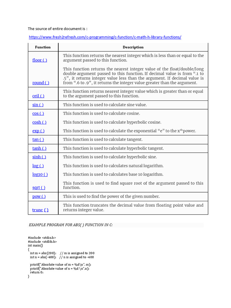 Session-7 Part-1 - Mathematical Function From Math Header File in C | PDF | Trigonometric ...