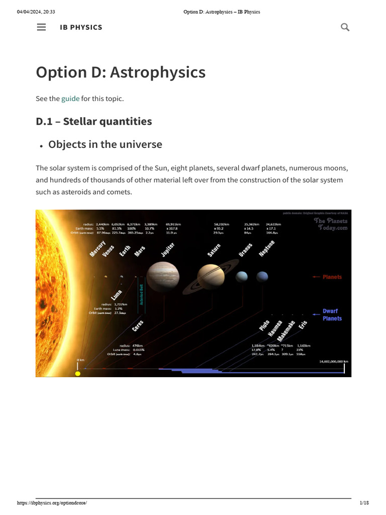Option D - Astrophysics - IB Physics | PDF | Stars | Redshift