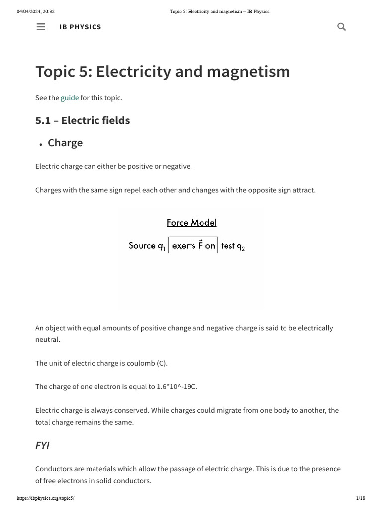 IB Physics: Electricity and Magnetism | PDF | Electrical Resistance And ...