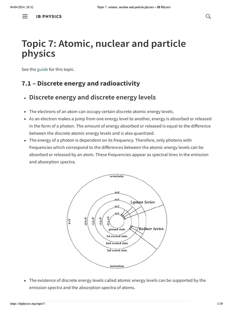 Topic 7 - Atomic, Nuclear and Particle Physics - IB Physics | PDF ...