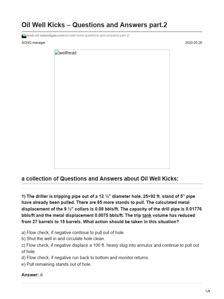 Oil Well Kicks Questions and Answers Part2 | PDF | Casing (Borehole)